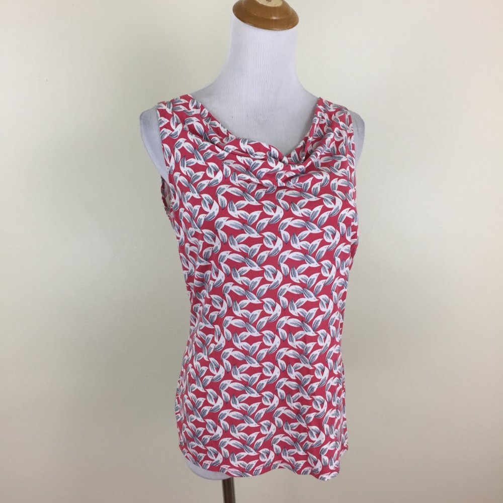 Boden Red White Blue Leaf Floral Print Cowl Neck Slee… - Gem